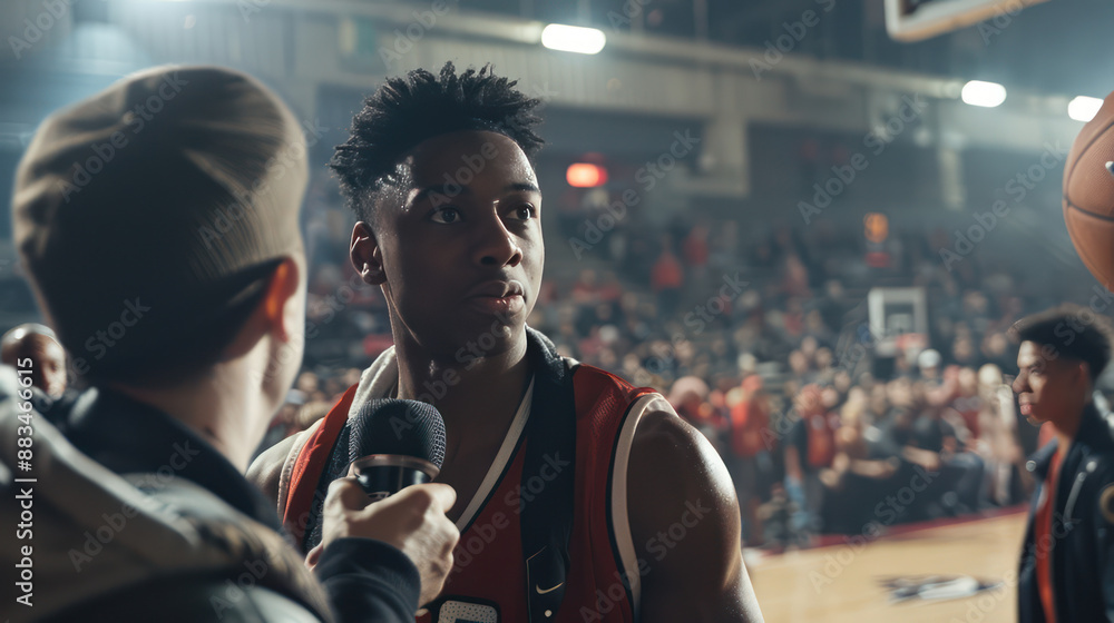 sports channel is holding microphone to interview black athlete about ...