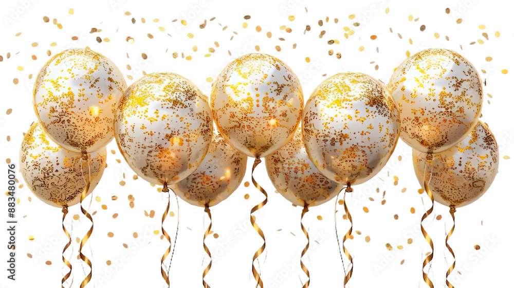 Balloon gold ballon birthday golden 3D background confetti party white ...
