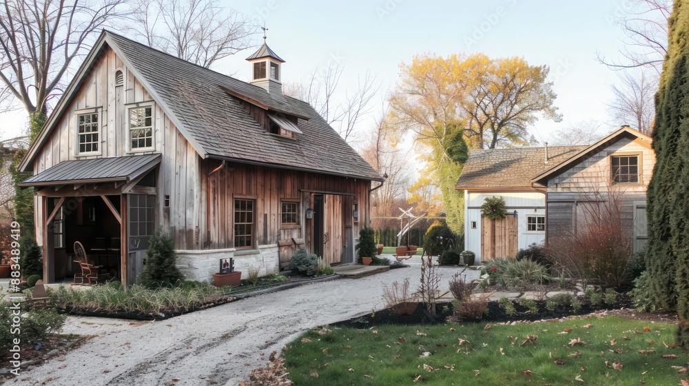 rustic suburban farmhouse with an attached barn converted into a guest ...