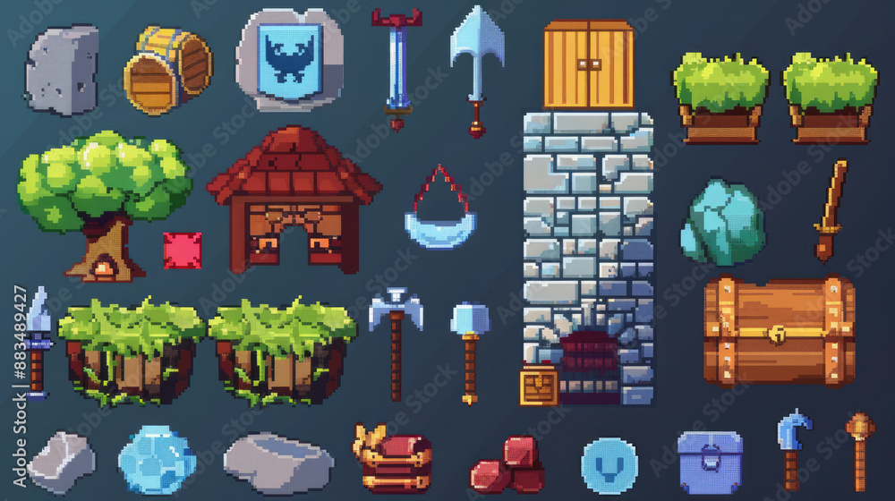 Collect pixel game awards and elements to build your adventure game ...