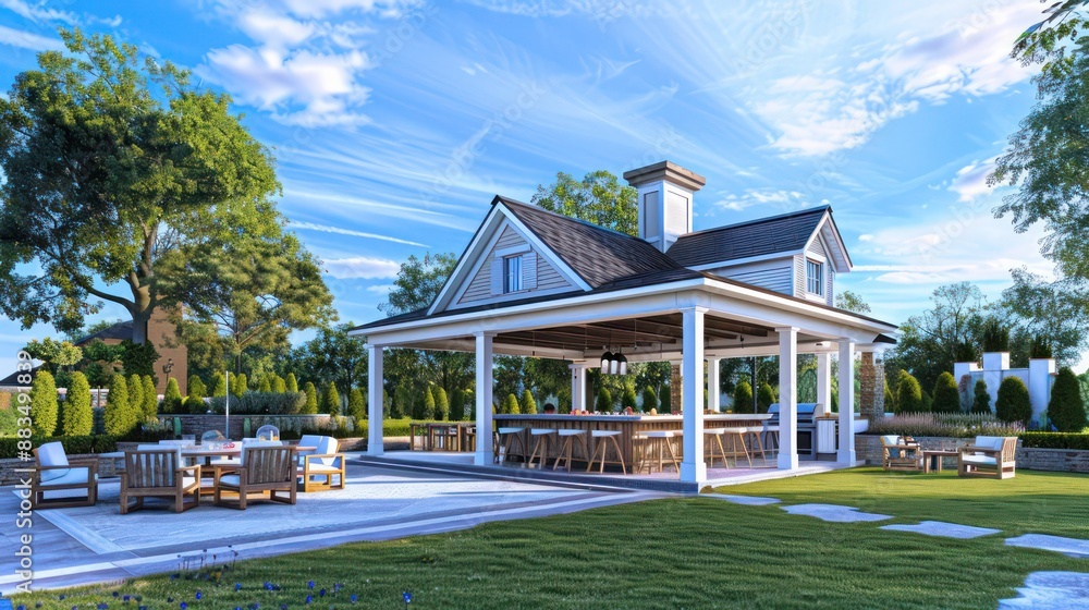 suburban farmhouse with a large, open-air pavilion for hosting summer ...