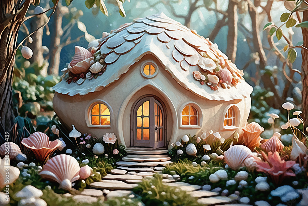 Generative ai of Modern Seashell House Design in Fairy Garden: Winter ...