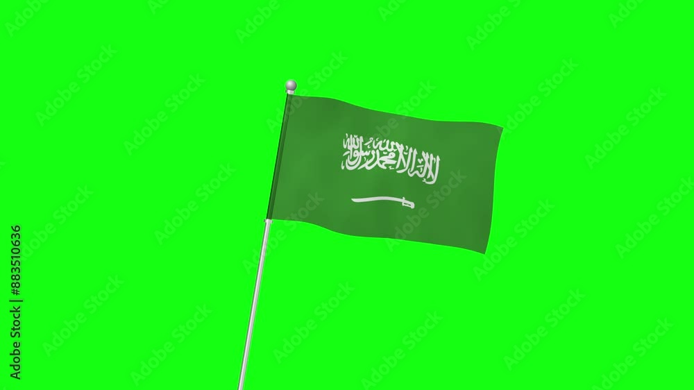 4K SAUDI ARABIA flag with pole waving on chroma key green screen Stock ...