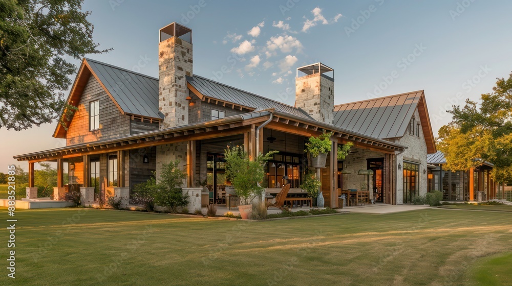suburban farmhouse with a contemporary Texas ranch theme, combining ...