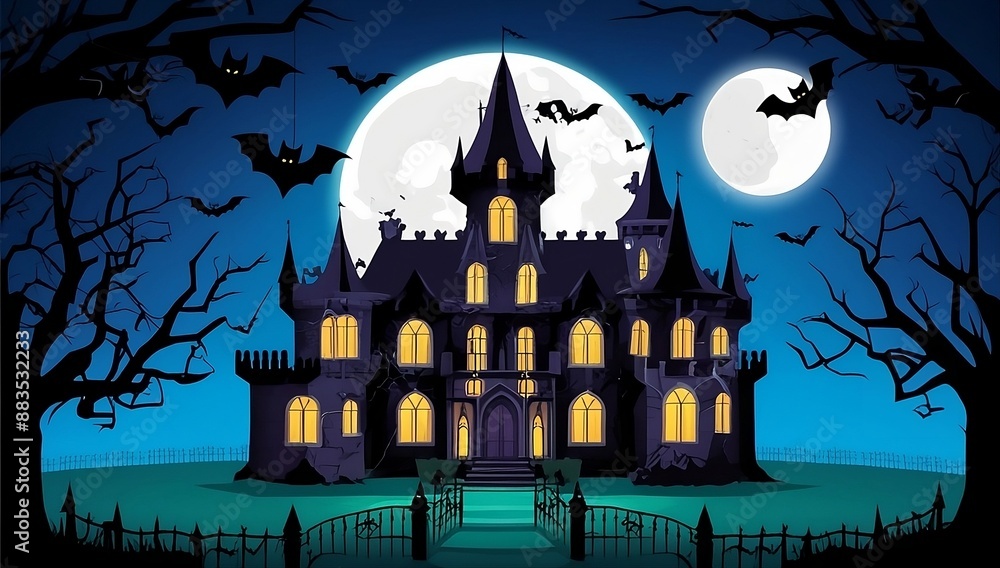 Scary Gothic castle on Halloween night, haunted palace or mansion for ...