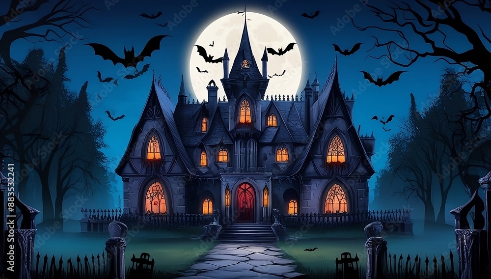 Scary Gothic castle on Halloween night, haunted palace or mansion for ...