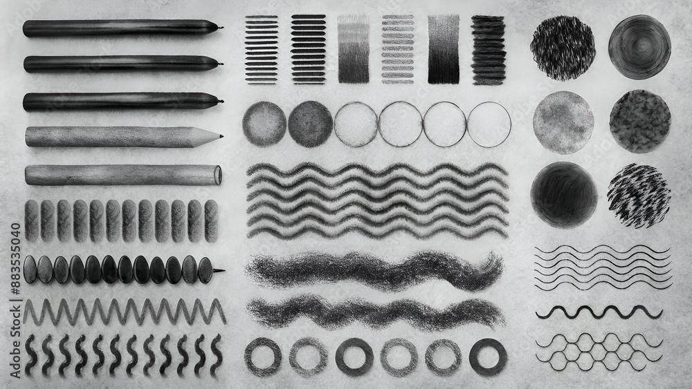Set de trazos realizados con grafito, trazos reales hechos a mano con ...