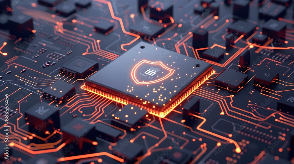 Cybersecurity Sanctuary Shield Symbol on Mainframe Chip Stock ...