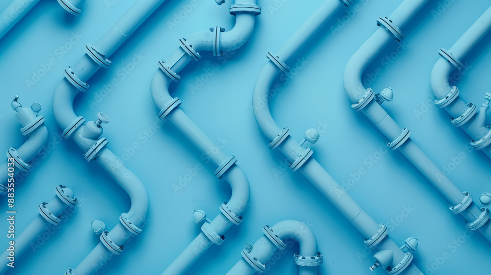 complex network of blue water pipes on a light blue background Stock ...