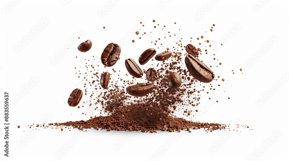 Vector realistic illustration of an explosion of coffee beans and ...
