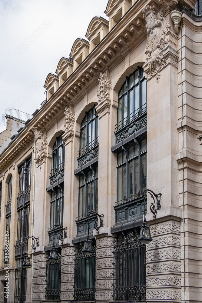 Fragments of the BNP Paribas (BNPP) building on 14 rue Bergere (1881 ...