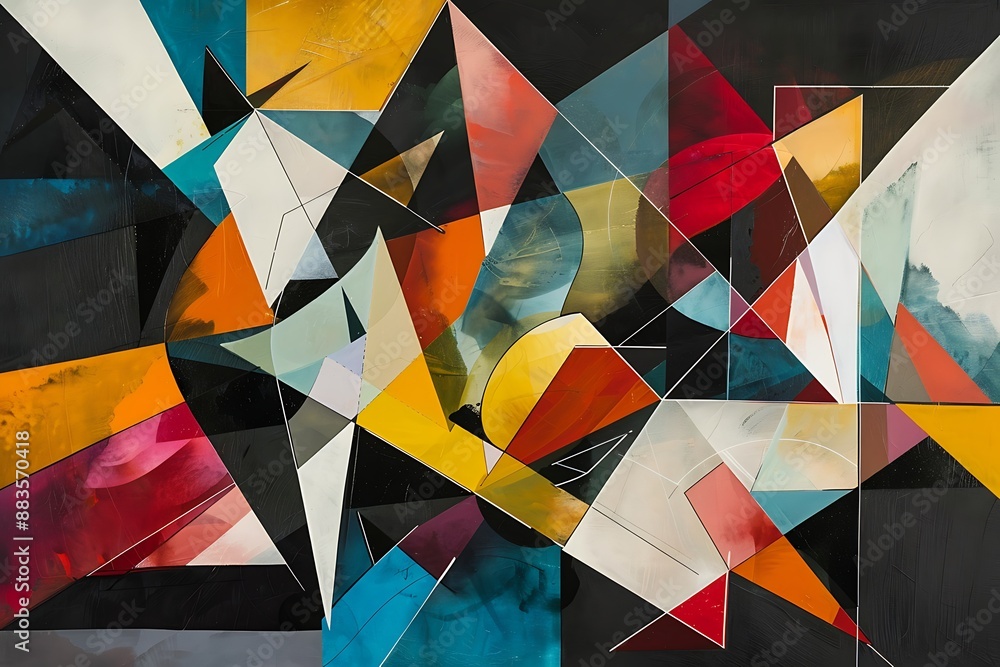 A composition of fragmented shapes and lines, as if the image has been ...