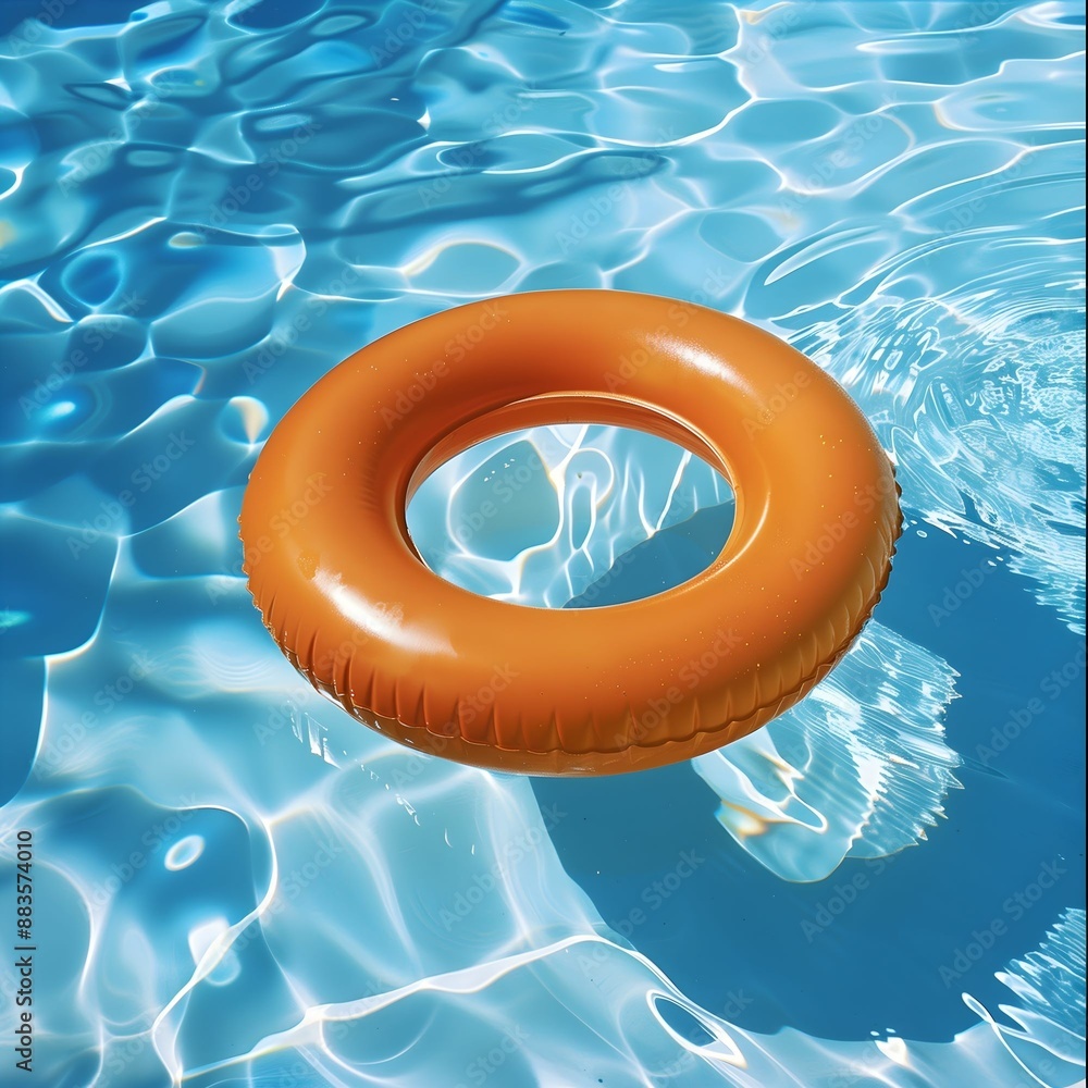 orange pool floatie is floating in a sparkling blue swimming pool Stock ...
