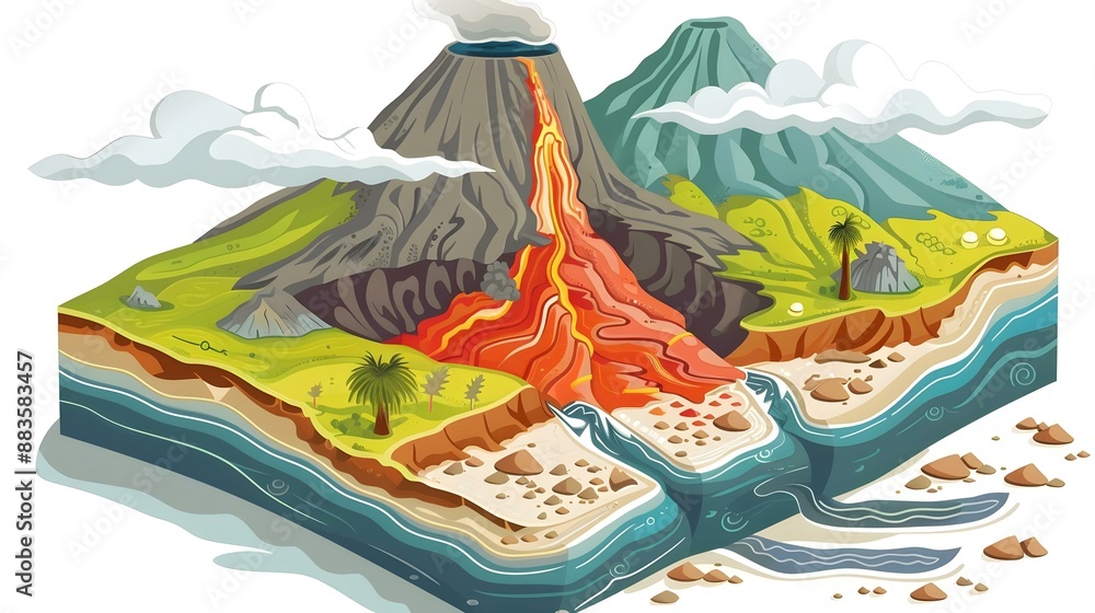Volcanic island formation diagram Stock Illustration | Adobe Stock
