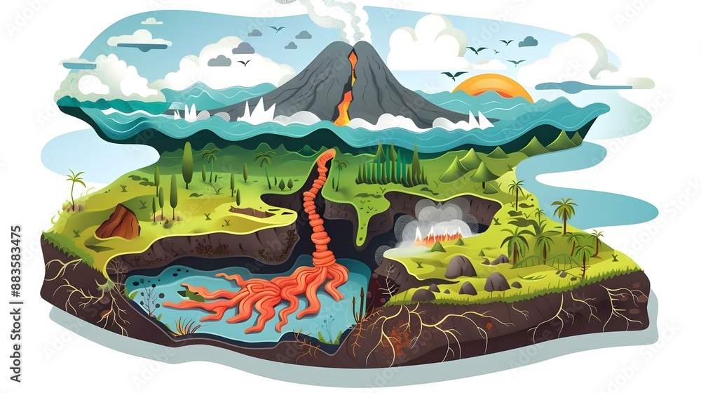 Learn about volcanic island formation with a diagram Stock Illustration ...