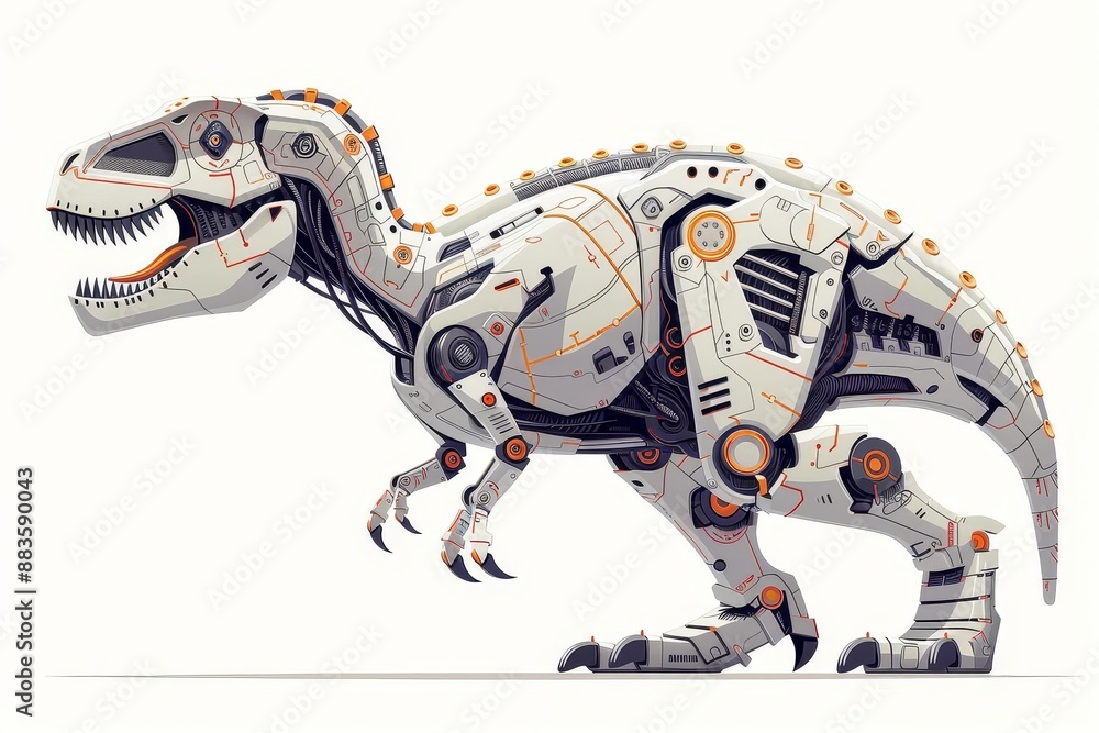 A robotic Tyrannosaurus Rex designed with a nod to the past, featuring ...