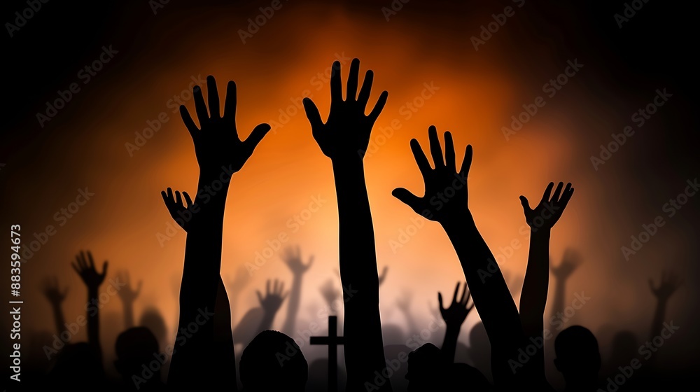 High resolution images Silhouette of hands raised in worship with ...