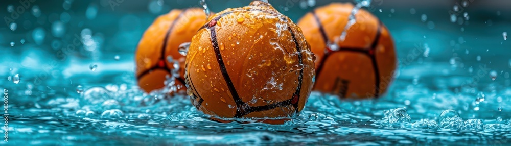 Water Polo Action Players Dive for the Ball in a Splashing Water Polo ...