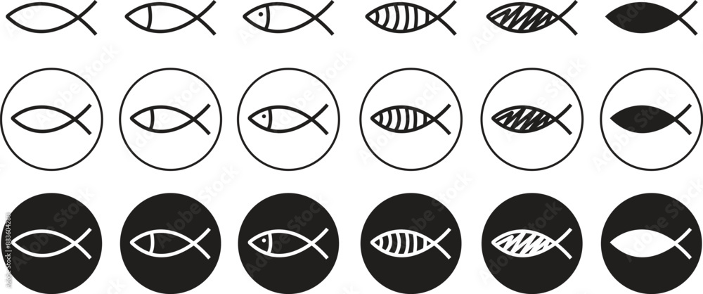 Christian fish icons Set. Religious symbols. Faith in Jesus Christ ...