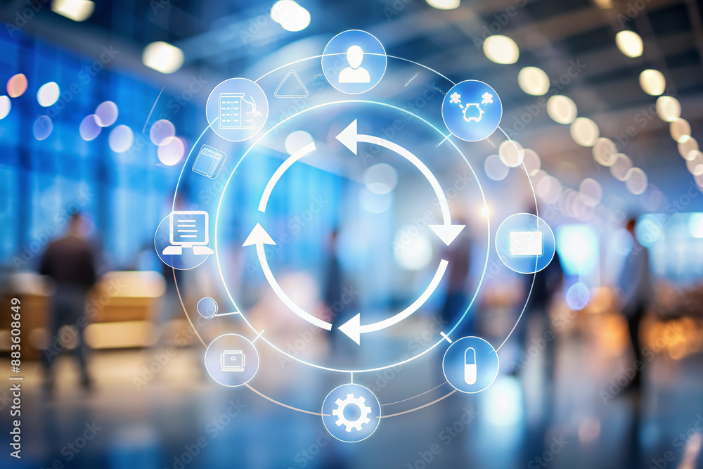 Diagram on blurred background of agile method with virtuous circle ...