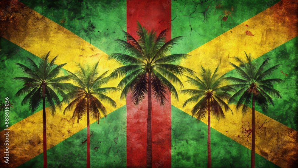 Vibrant colors of Rastafarian flags and dreadlocks-inspired patterns on ...