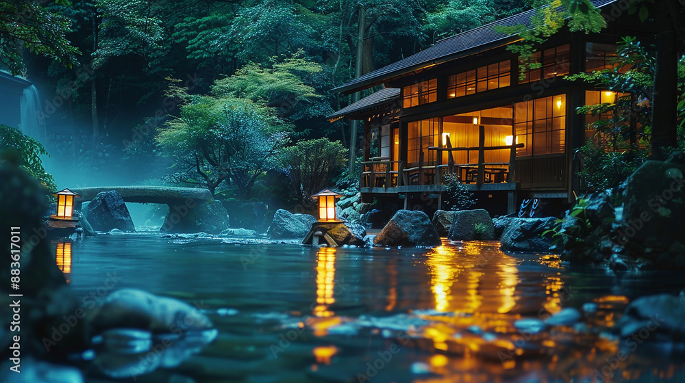 lantern light of the onsen night of Japan Stock Photo | Adobe Stock