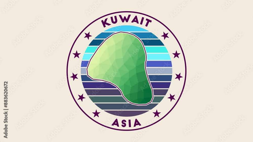 Kuwait intro video. Badge with the circular name and map of the country ...