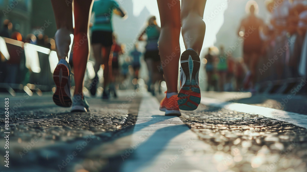 Olympics London marathon: close-up of runners' feet on the pavement ...