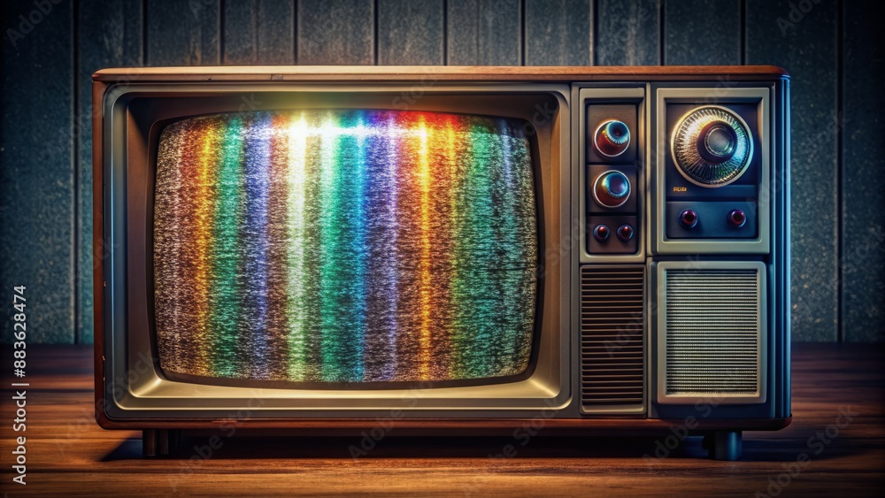 Distorted retro analog TV screen display with realistic flickering ...