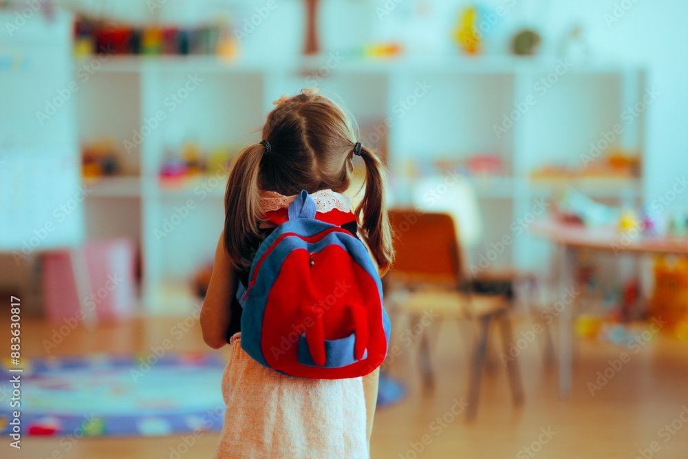 Student Arriving in Class in the First Day of School. Little girl ...