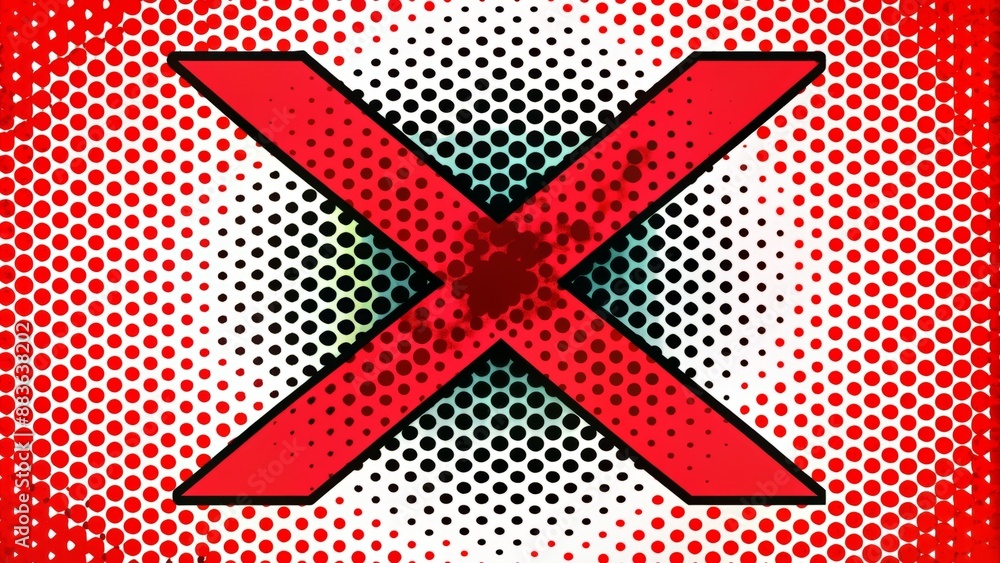 Crossed out red x symbol overlaid on black spray stain splatter ...