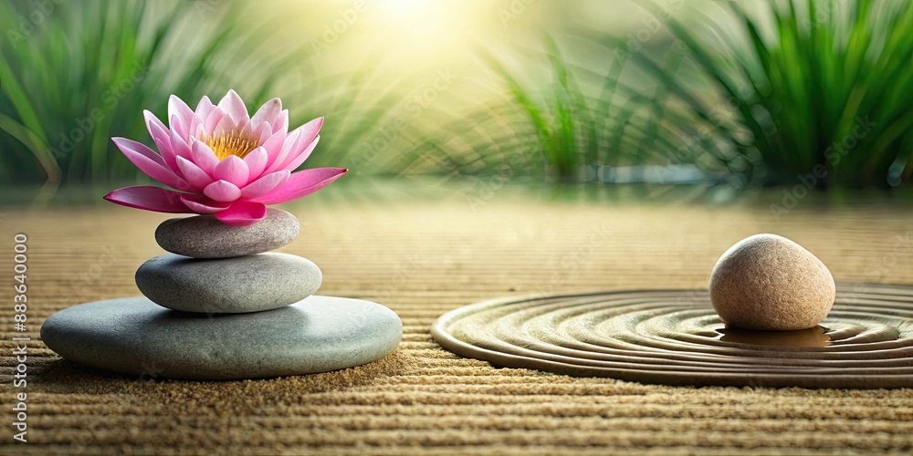 Zen Asian meditation concept with background of pebbles and lotus, zen ...