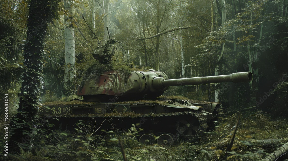 Camouflaged KV-1 Tank in Dense Forest - Realistic Military Vehicle ...