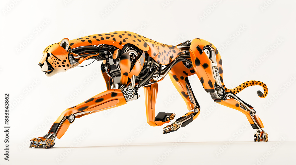 Futuristic robotic cheetah running dynamically through a digitally ...