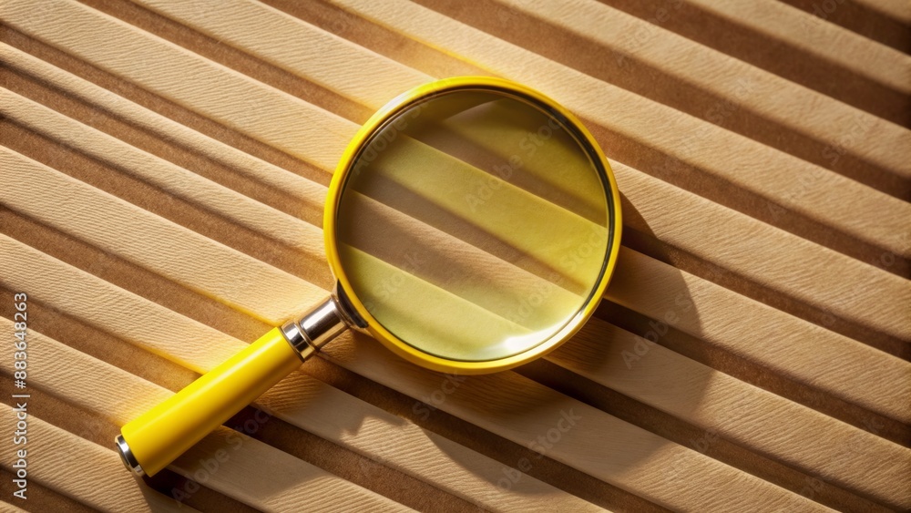 Vibrant yellow backdrop highlights a sleek magnifying glass lens ...