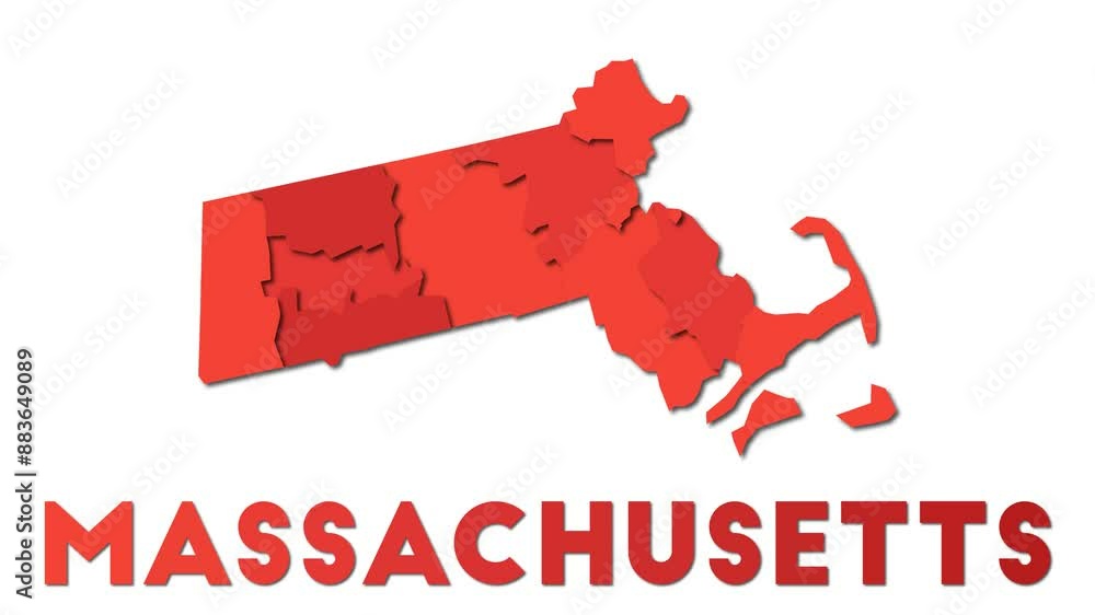 Massachusetts map showing regions. Animated us state map with title. 4k ...