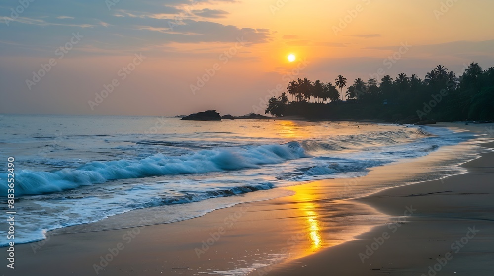 Kerala beach scenery Stunning sunset sky with tropical beach landscape ...