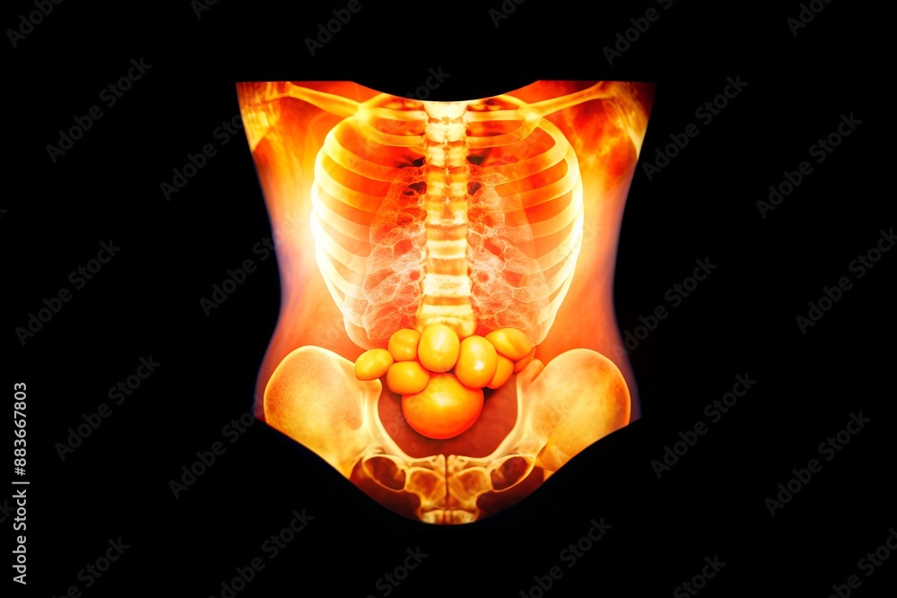 Image of an x-ray showing gallstones in the gallbladder, diagnostic ...