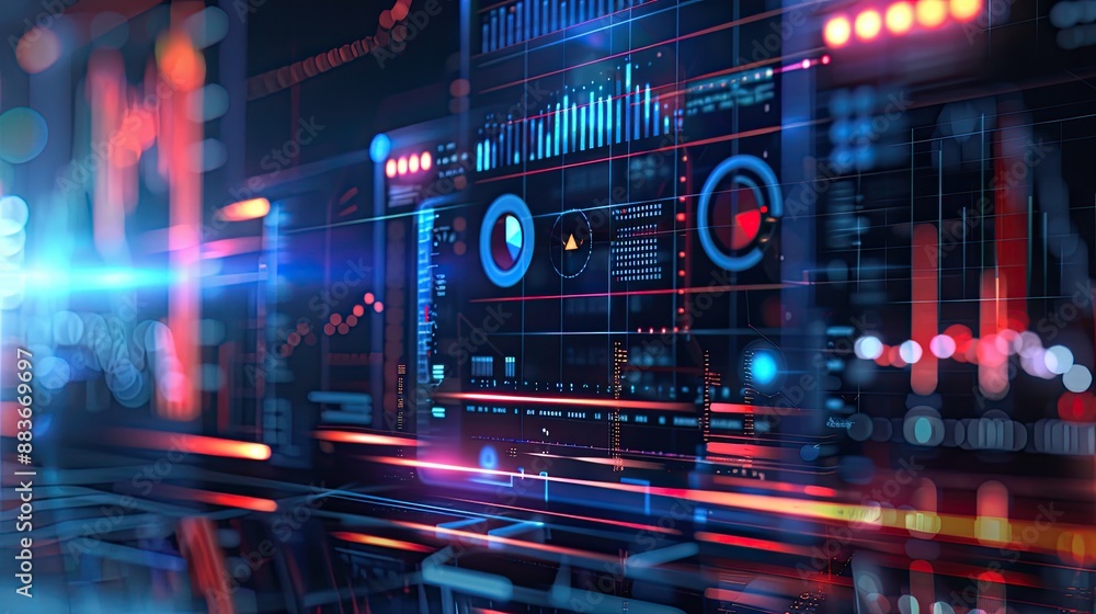 High-tech digital background with a detailed analytics dashboard ...