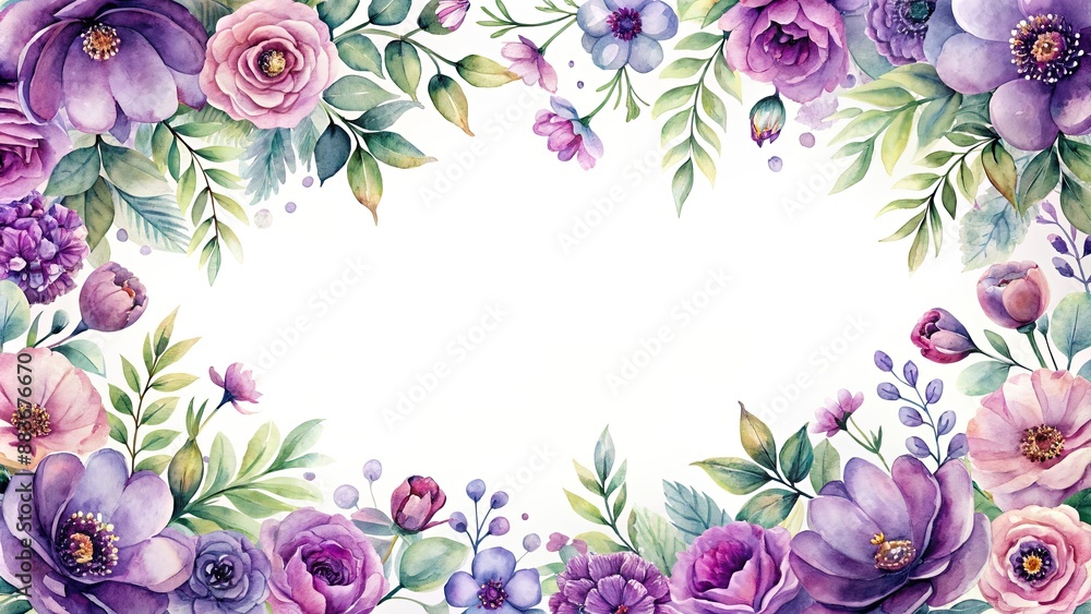 Watercolor purple floral border background decorative flower background ...