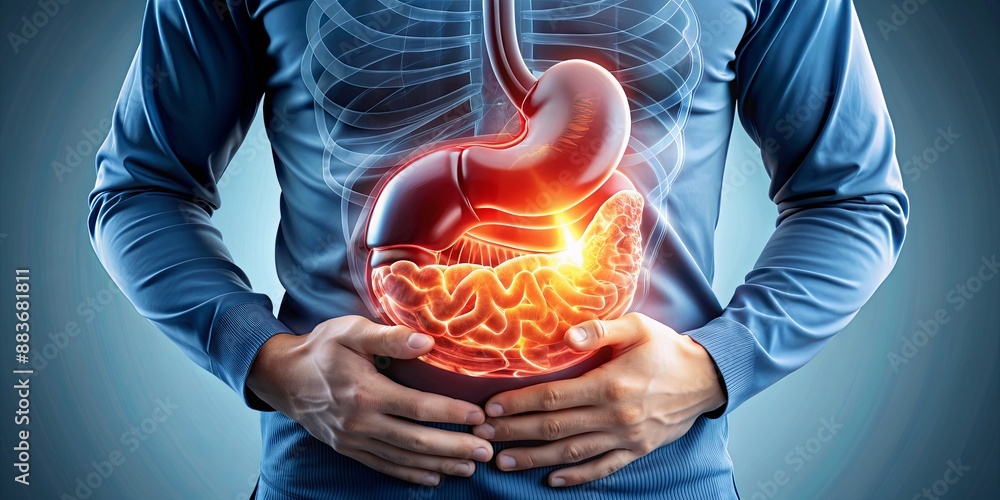 Human Stomach Pain - 3D Rendered Illustration of Stomach Ache, Painful ...