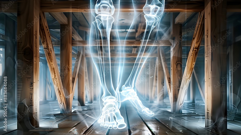 X-ray Image of Bone Fracture Against Timber Beam Backdrop Stock ...