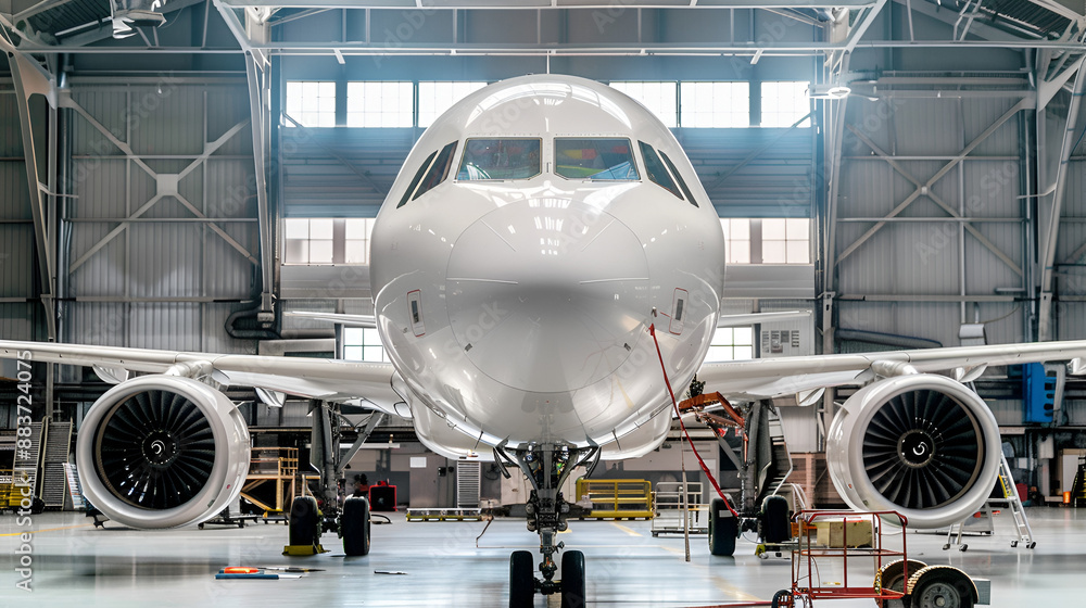 repairing the wing of a passenger jet at a hangar, Aircraft maintenance ...