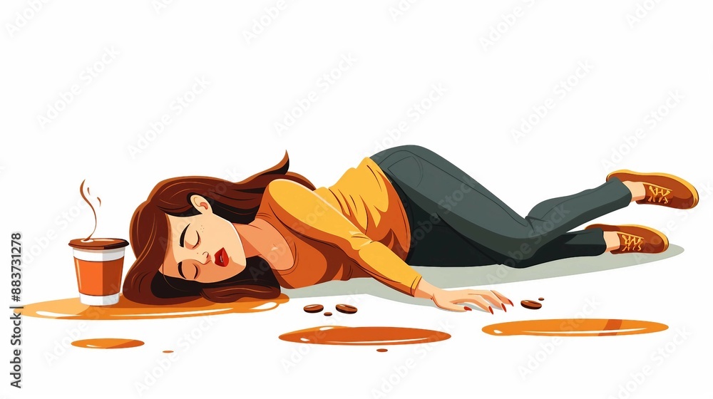 Sleepy Person with Spilled Coffee on Early Monday Morning - Tiredness ...