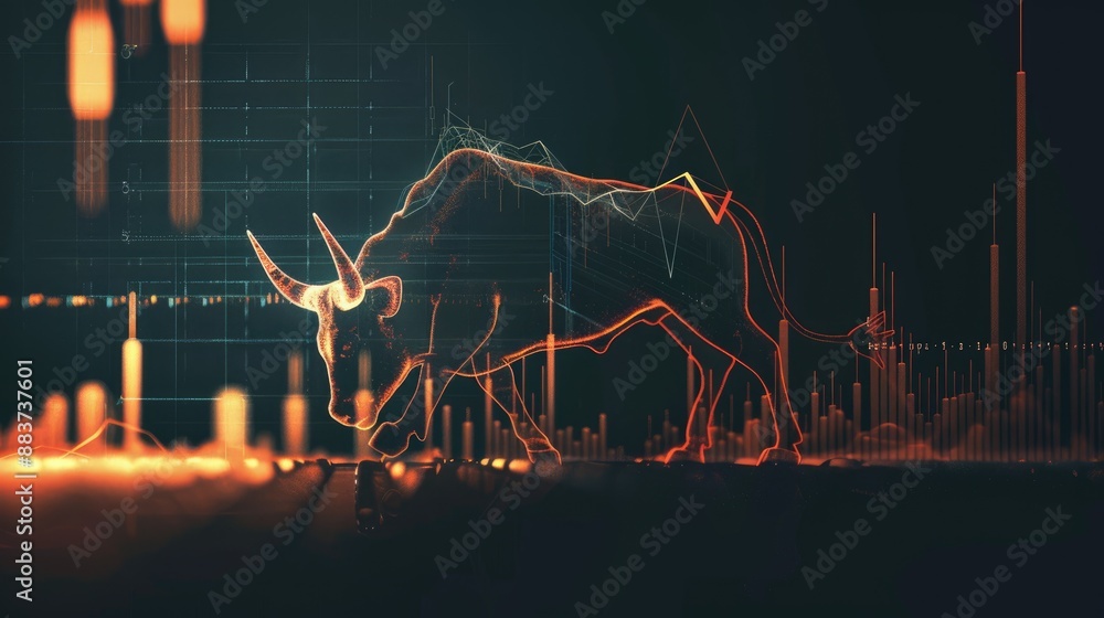 candlestick chart with a bold uptrend line, capturing the essence of a ...
