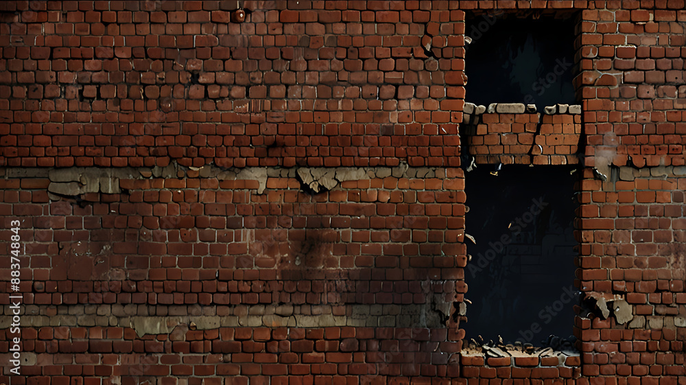 industrial brick wall, dark texture, metal reinforcements, pipes ...