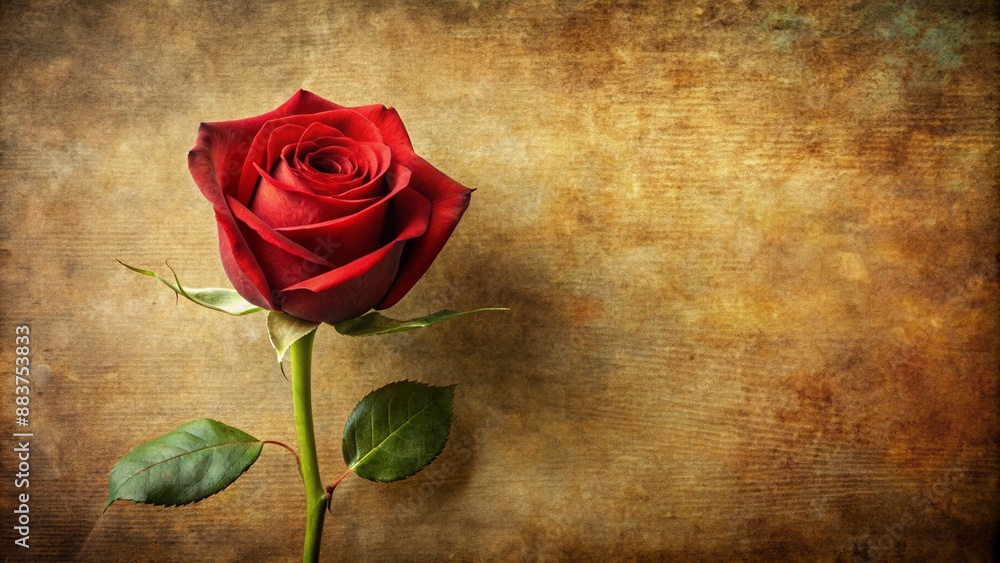 The vintage texture fades with the first red rose buds revealing the ...