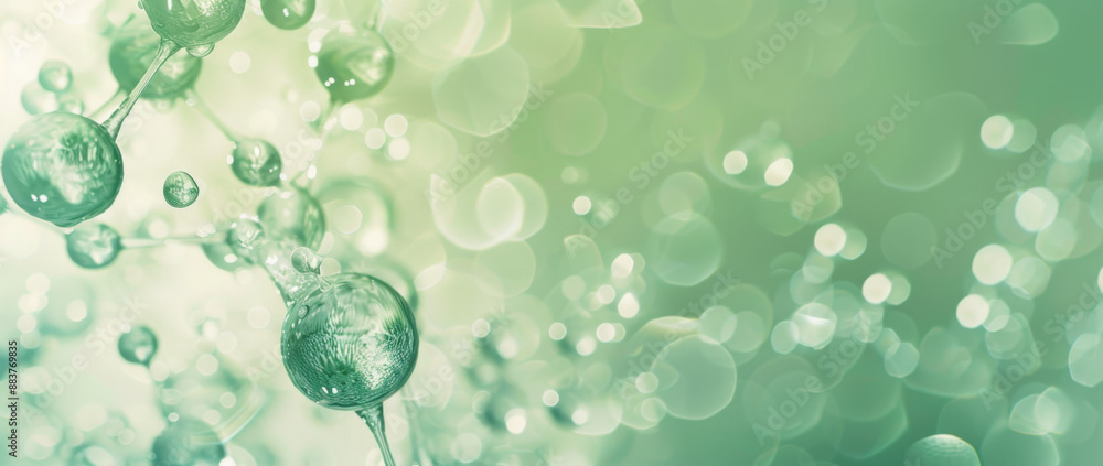 Abstract background with transparent water drops and molecule, chemical ...