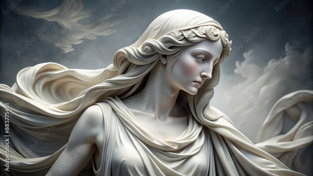 Ethereal white marble statue of a serene goddess adorns a lavish ...