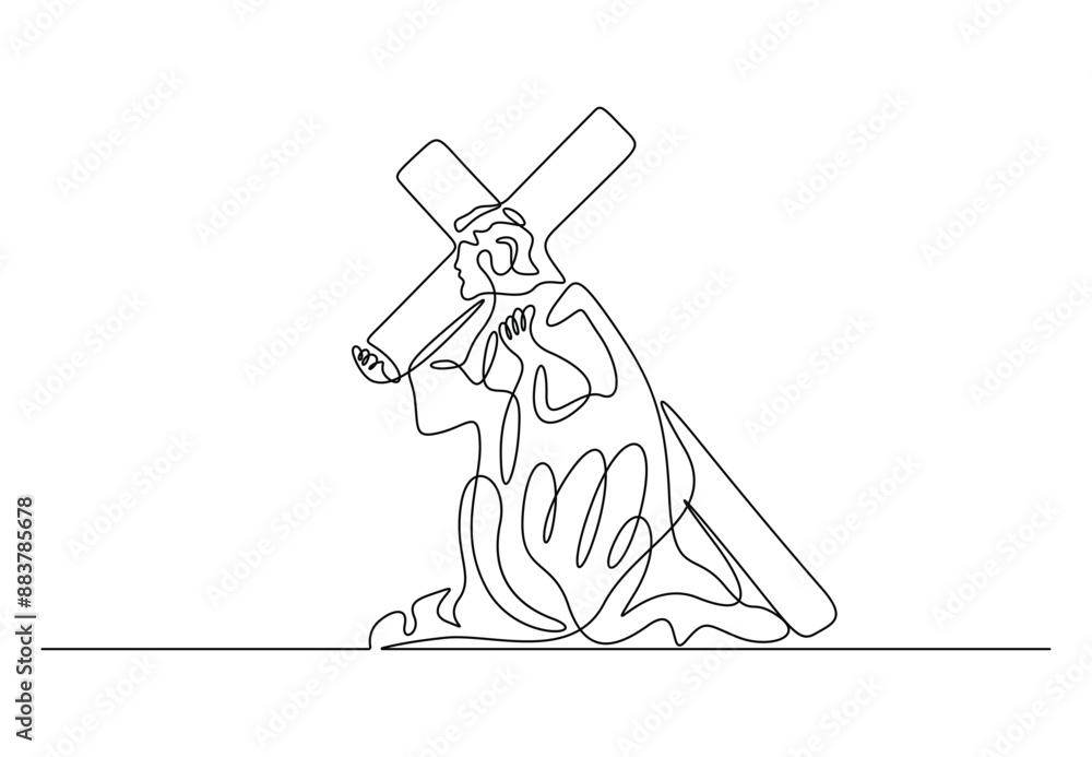Continuous one line drawing of Jesus Christ carrying the cross-vector ...